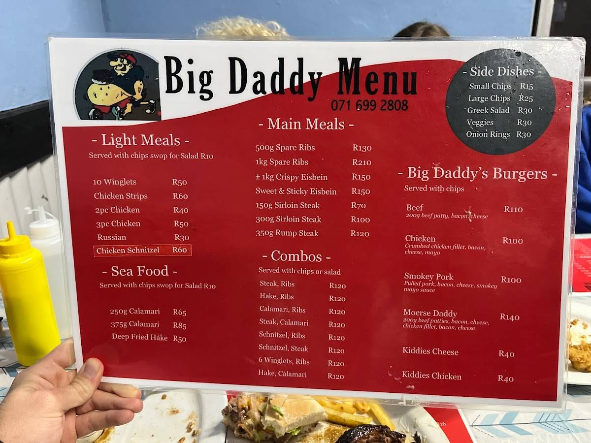 Menu at Big Daddy's Restaurant Mosselbay, Mossel Bay