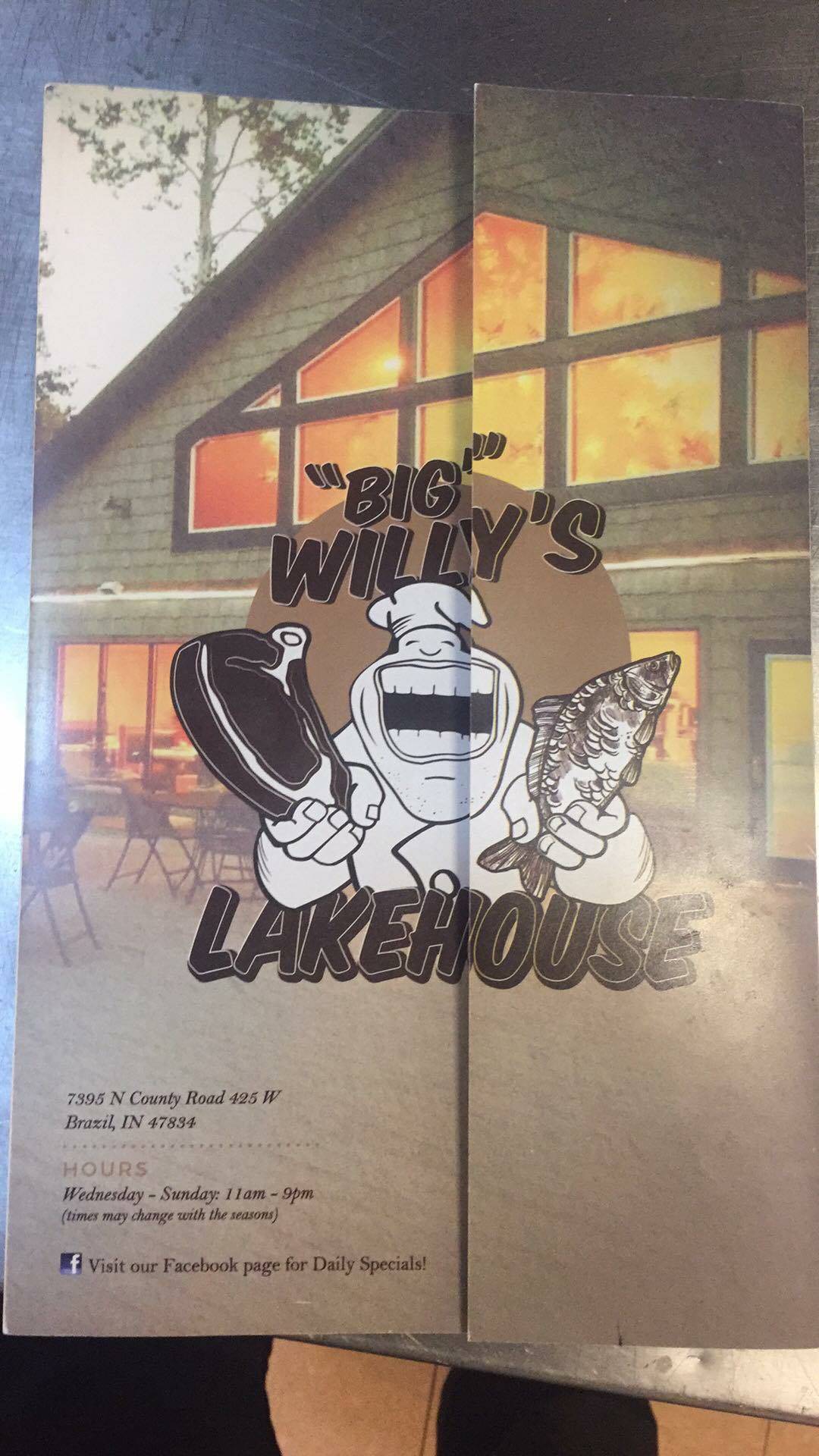 Menu at Big Willys Lakehouse steakhouse, Staunton
