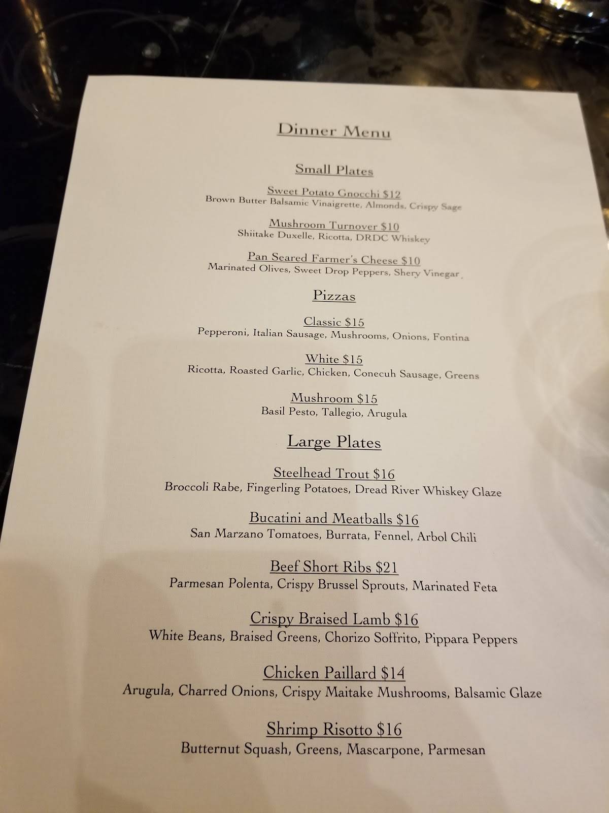 Menu at Dread River Distilling Company pub & bar, Birmingham