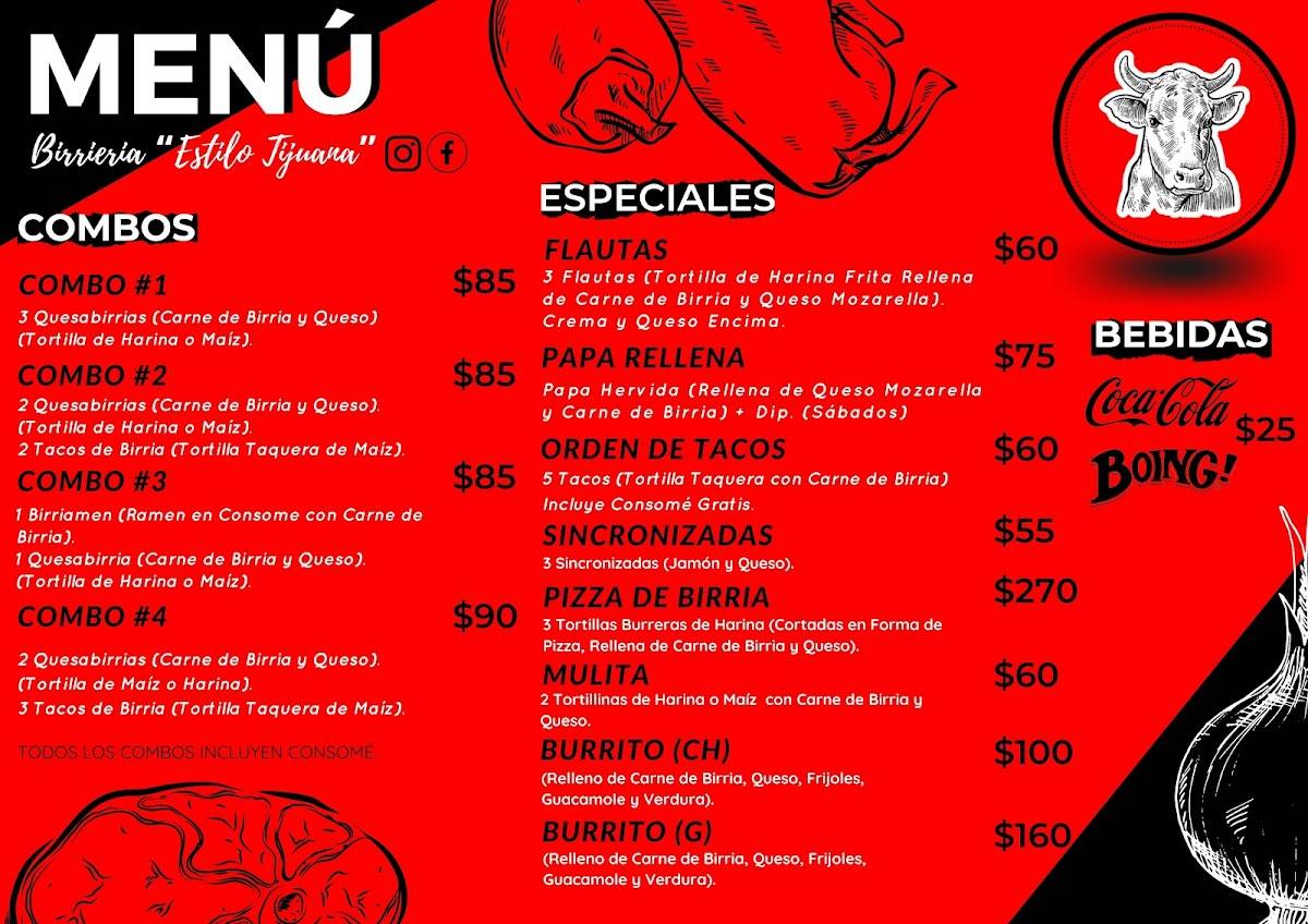 Menu at Birrieria "Estilo Tijuana" restaurant, Tlaltizapán