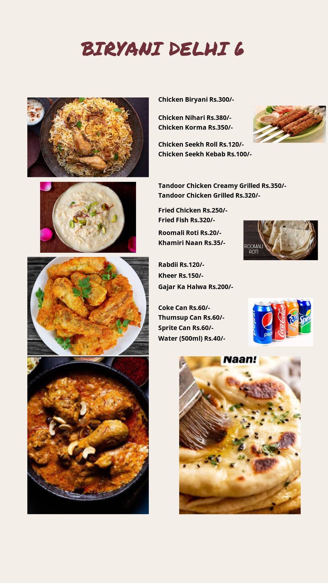 Menu at Biryani Delhi 6, New Delhi
