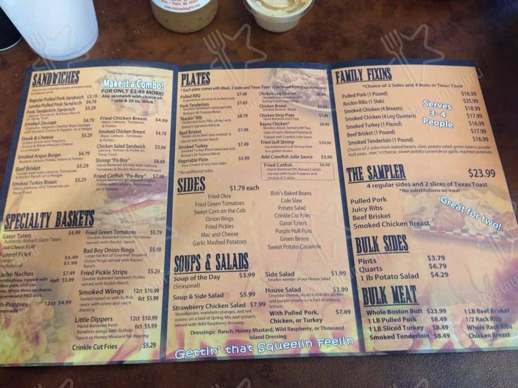 Menu at Bishop's BBQ Grill, Tupelo, McCullough Blvd