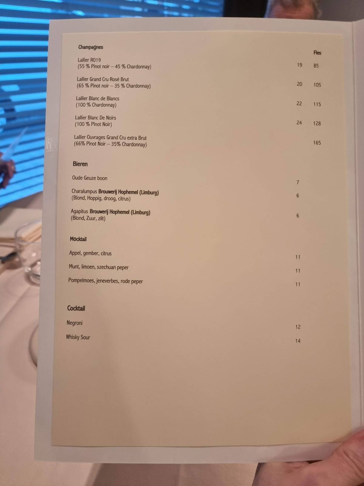 Menu at Bistro Philippe, Alken