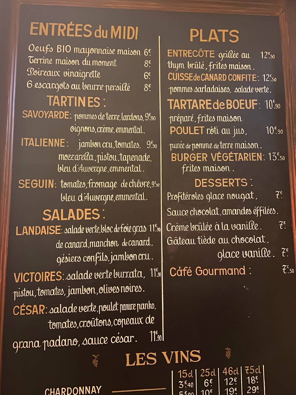 Menu at Bistrot Victoires restaurant, Paris, 6 Rue de la Vrillière