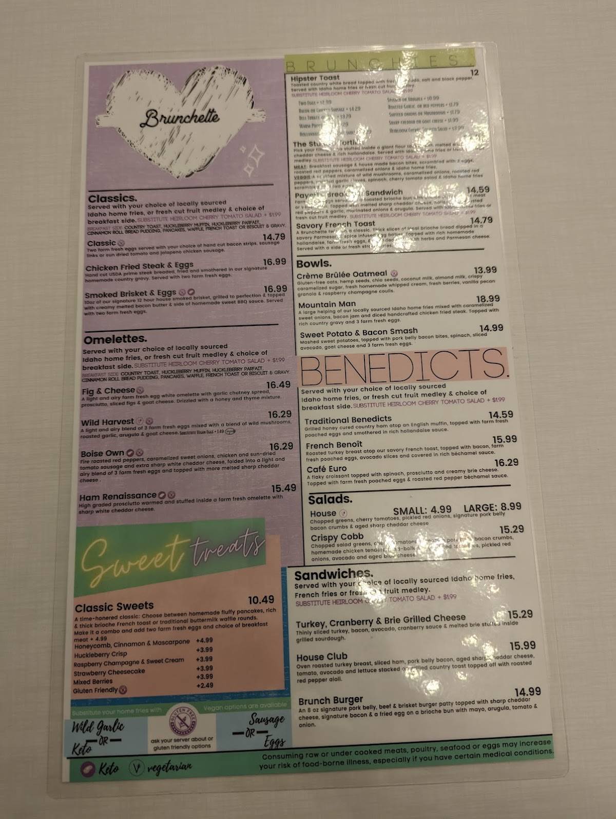 Menu at Blue Bench Brunchette restaurant, Boise