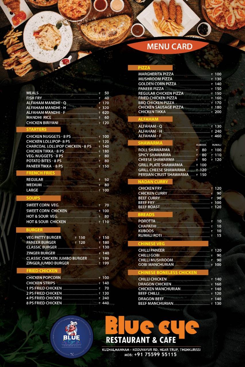 Menu at Blue Eye Restaurants & cafe, India