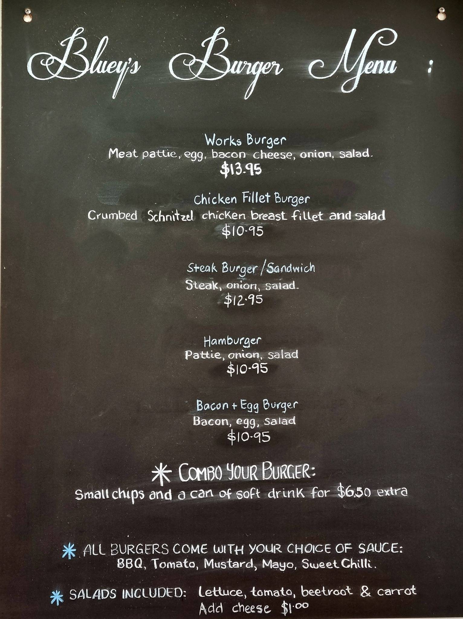 Menu at Bluey's Cafe and Carvery, Brendale