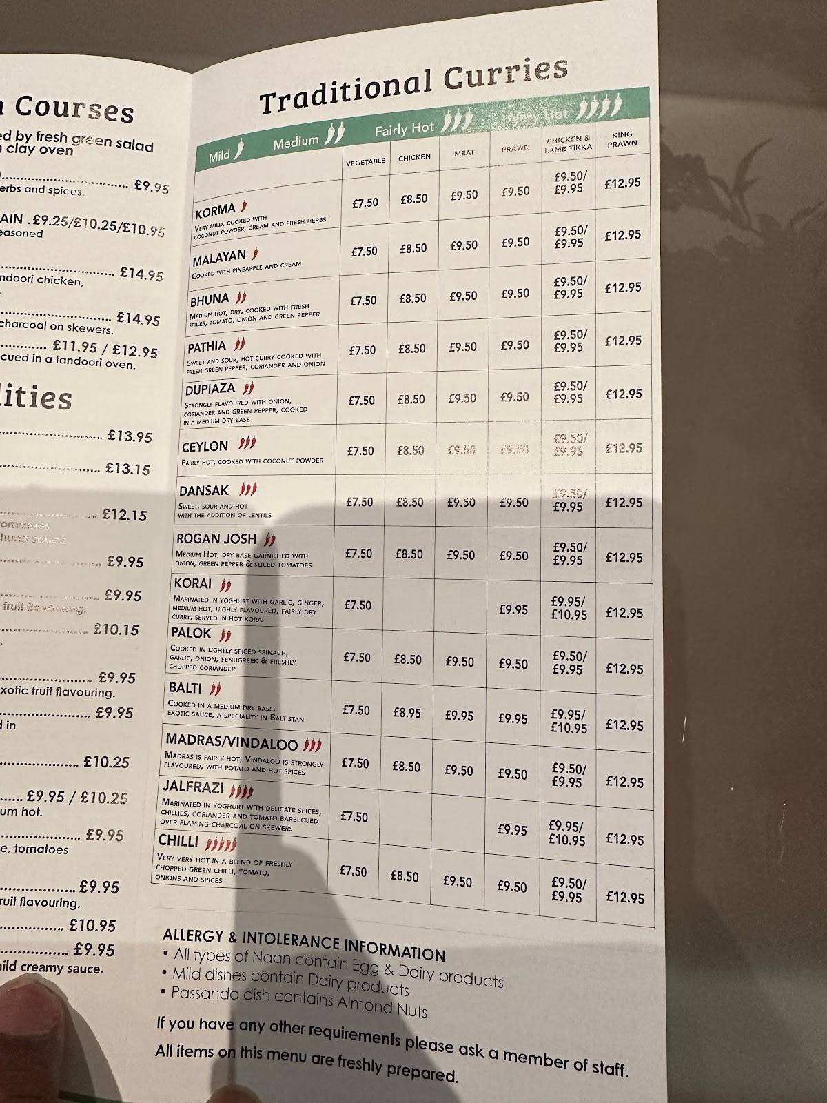 Menu at Bombay Nite restaurant, Great Yarmouth