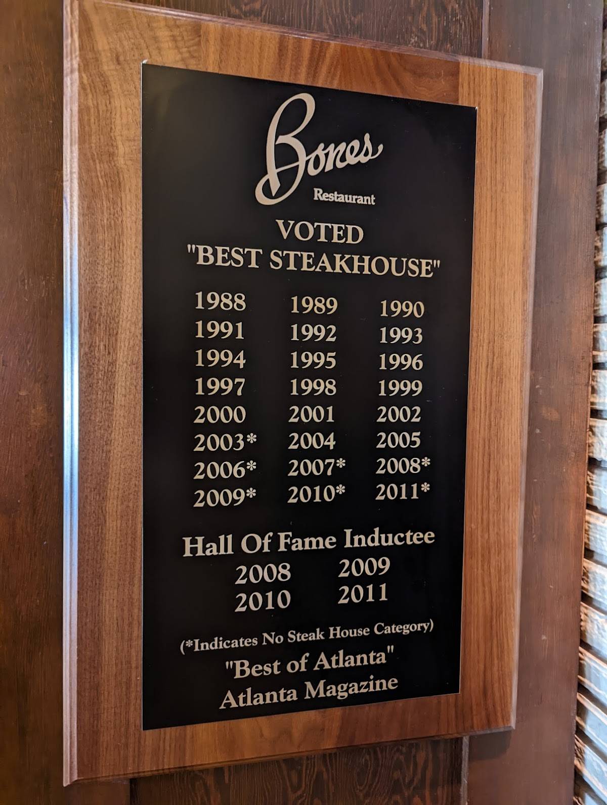 Menu at Bones Restaurant, Atlanta