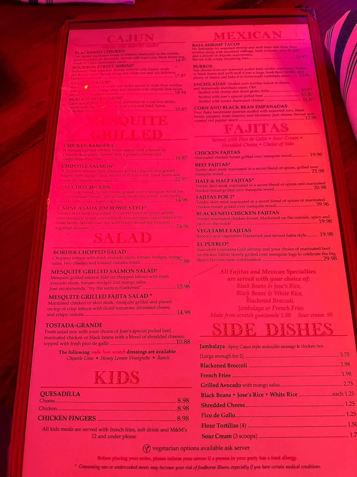 Menu at Border Cafe, Burlington