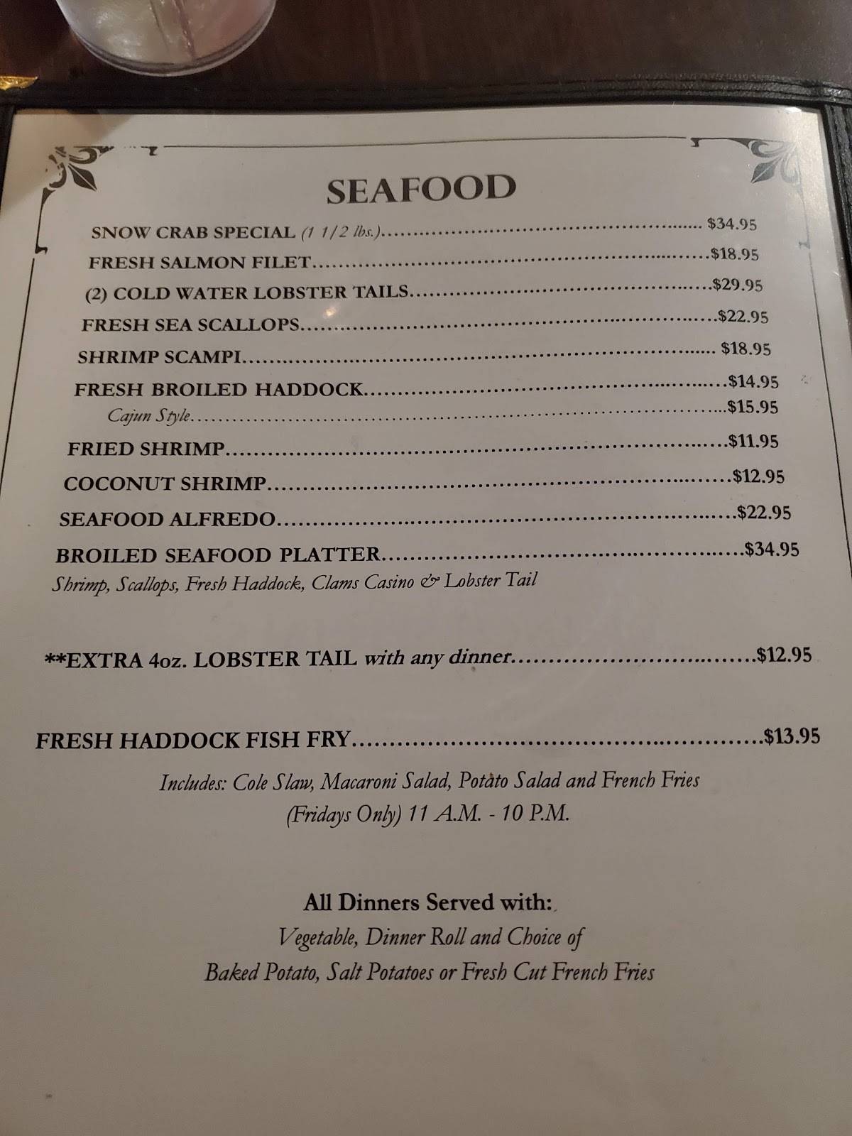 Menu at Boston Hotel's Steak & Crab pub & bar, Lancaster