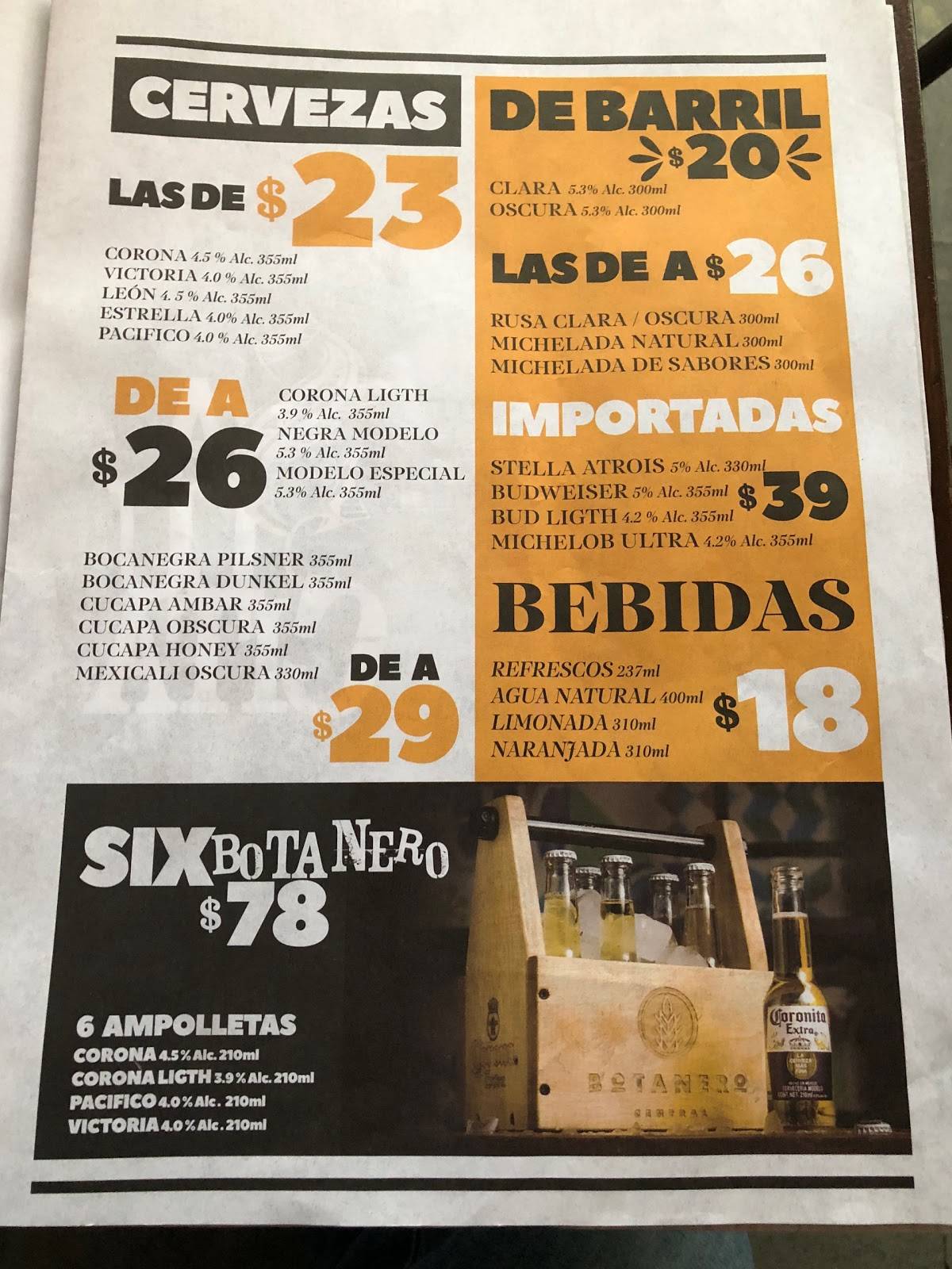 Menu at Botanero Chapultepec pub & bar, Guadalajara, Av. Chapultepec ...