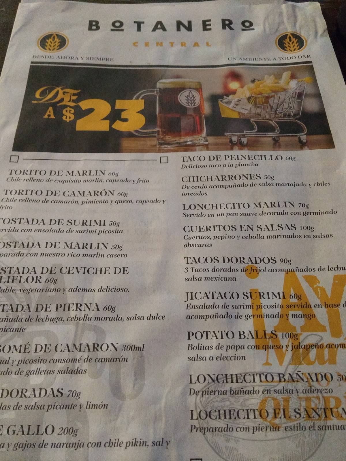 Menu at Botanero Chapultepec pub & bar, Guadalajara, Av. Chapultepec ...