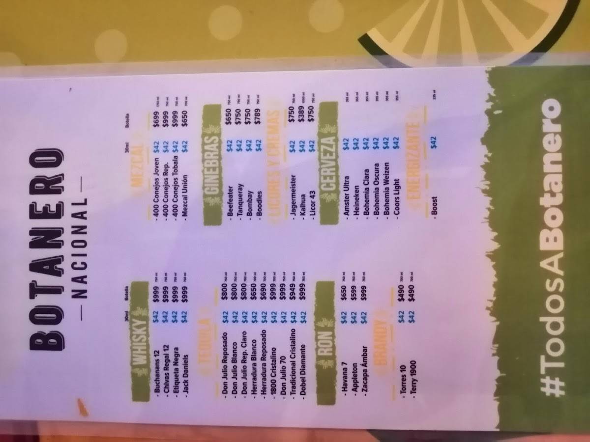 Carta del restaurante Botanero Nacional Las Palapas, Cancún, Tulipanes ...