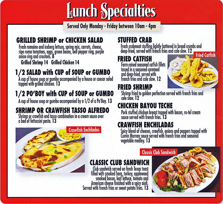 Menu at Boutin's Cajun Seafood Steakhouse & Oyster Bar, Carencro