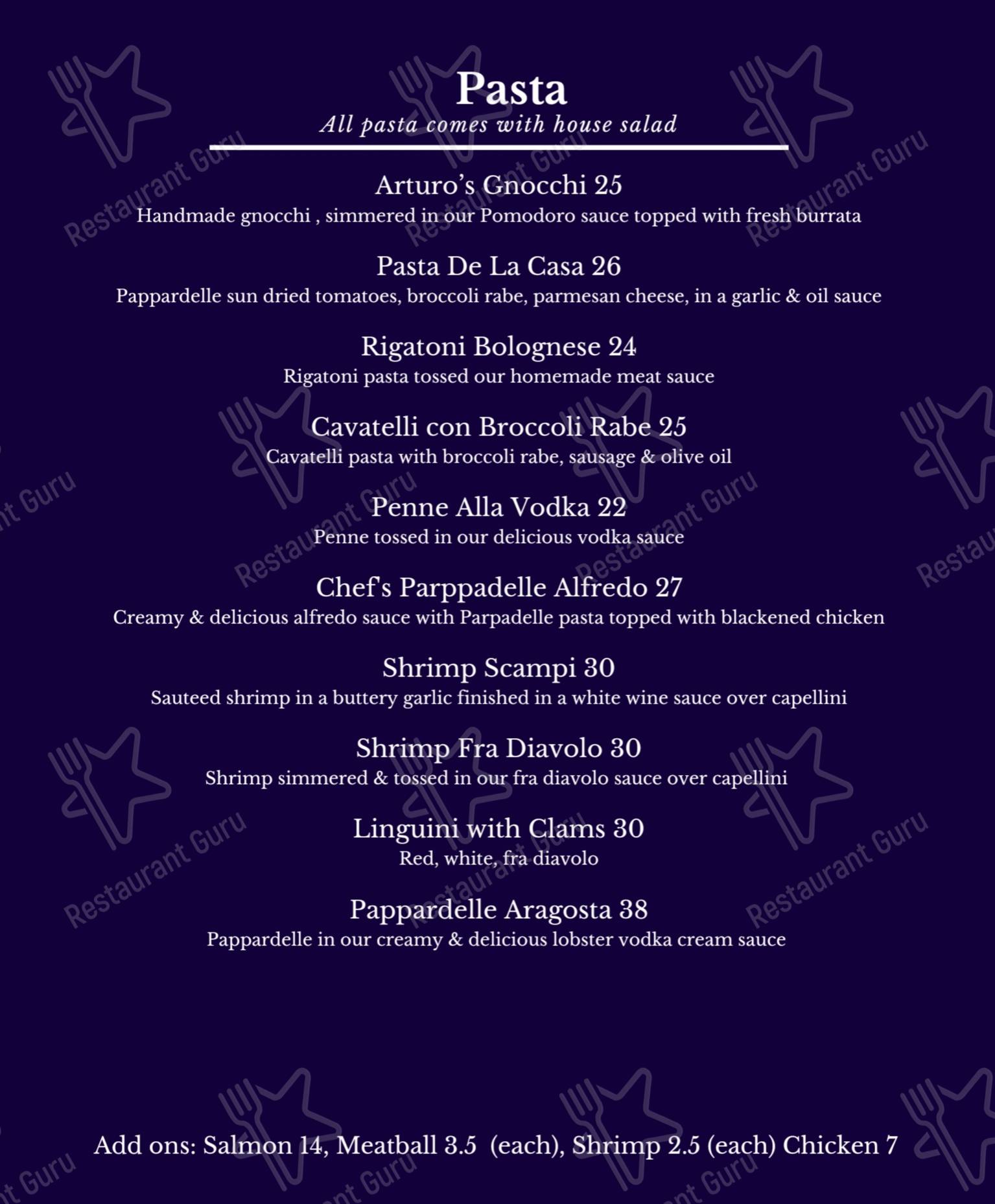 Menu at Arturo's Restaurant, Branford