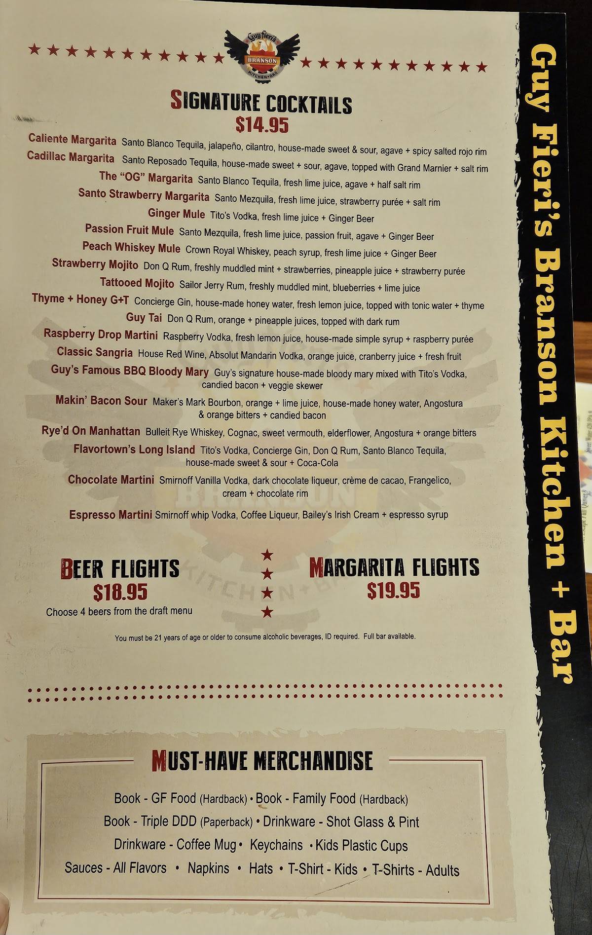 Menu at Guy Fieri's Branson Kitchen + Bar, Branson, 100 Branson Landing ...