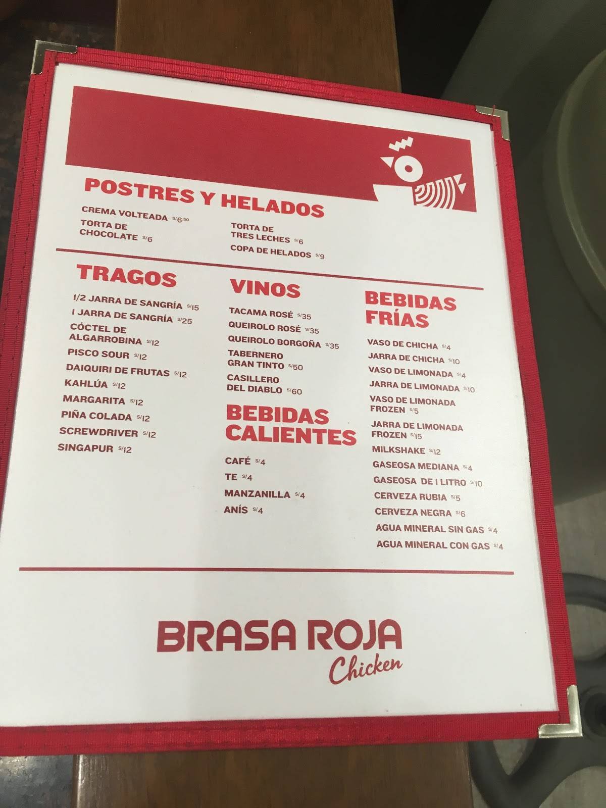 Carta del restaurante Brasa Roja Chicken, Chiclayo, Avenida Santa ...