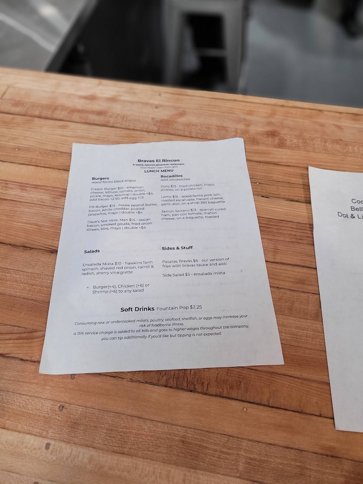 Menu at Bravas restaurant, Fort Wayne, Fairfield Ave