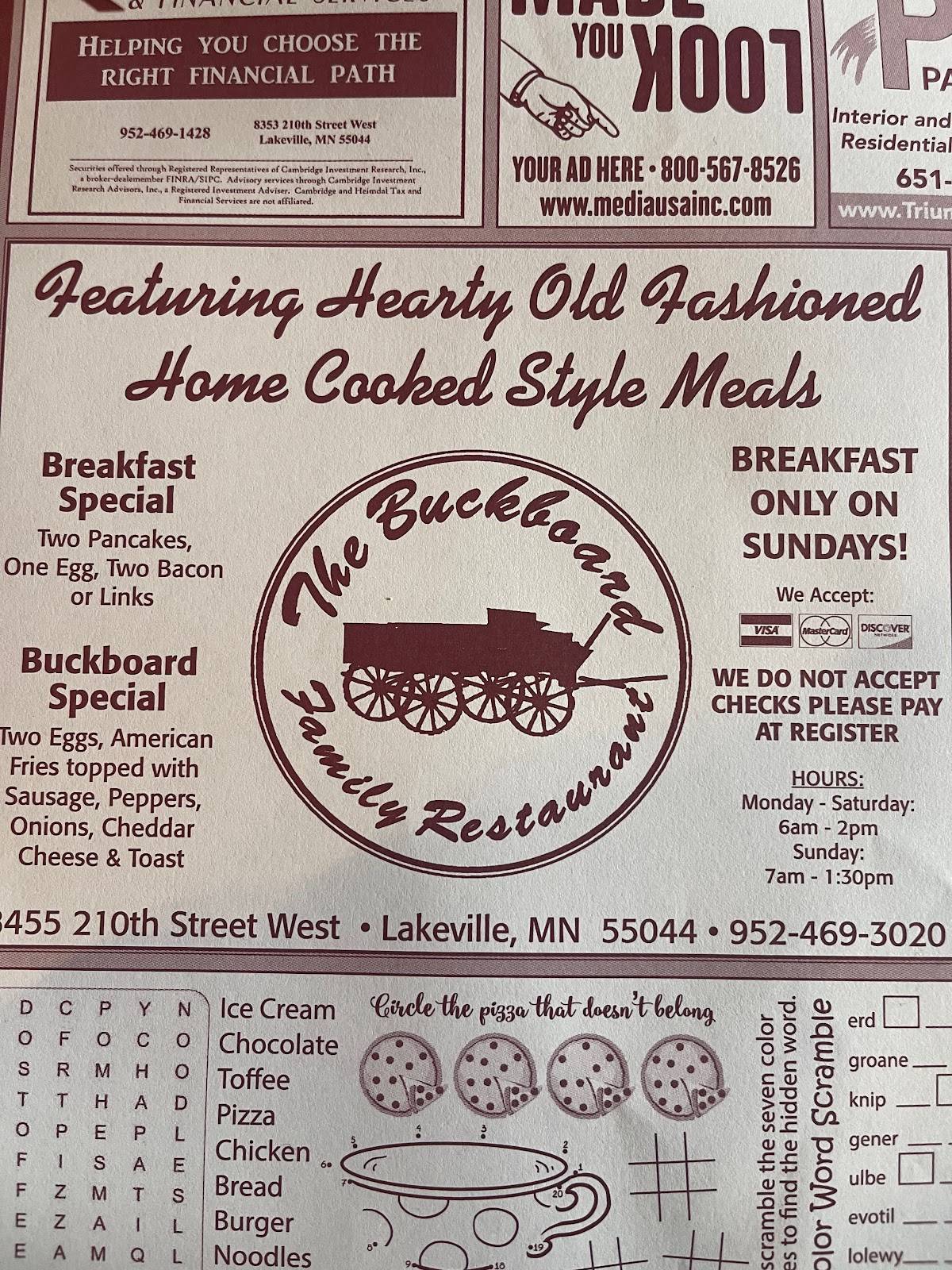 Menu at Buckboard restaurant, Lakeville