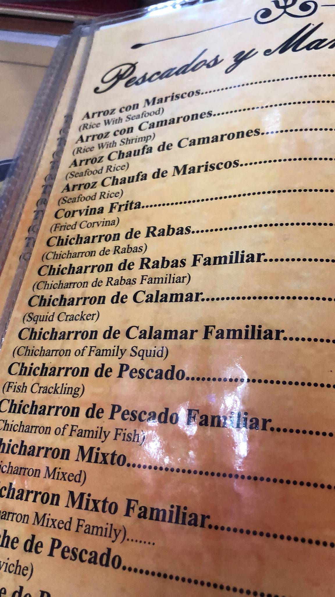 Carta del restaurante La Conga, Buenos Aires