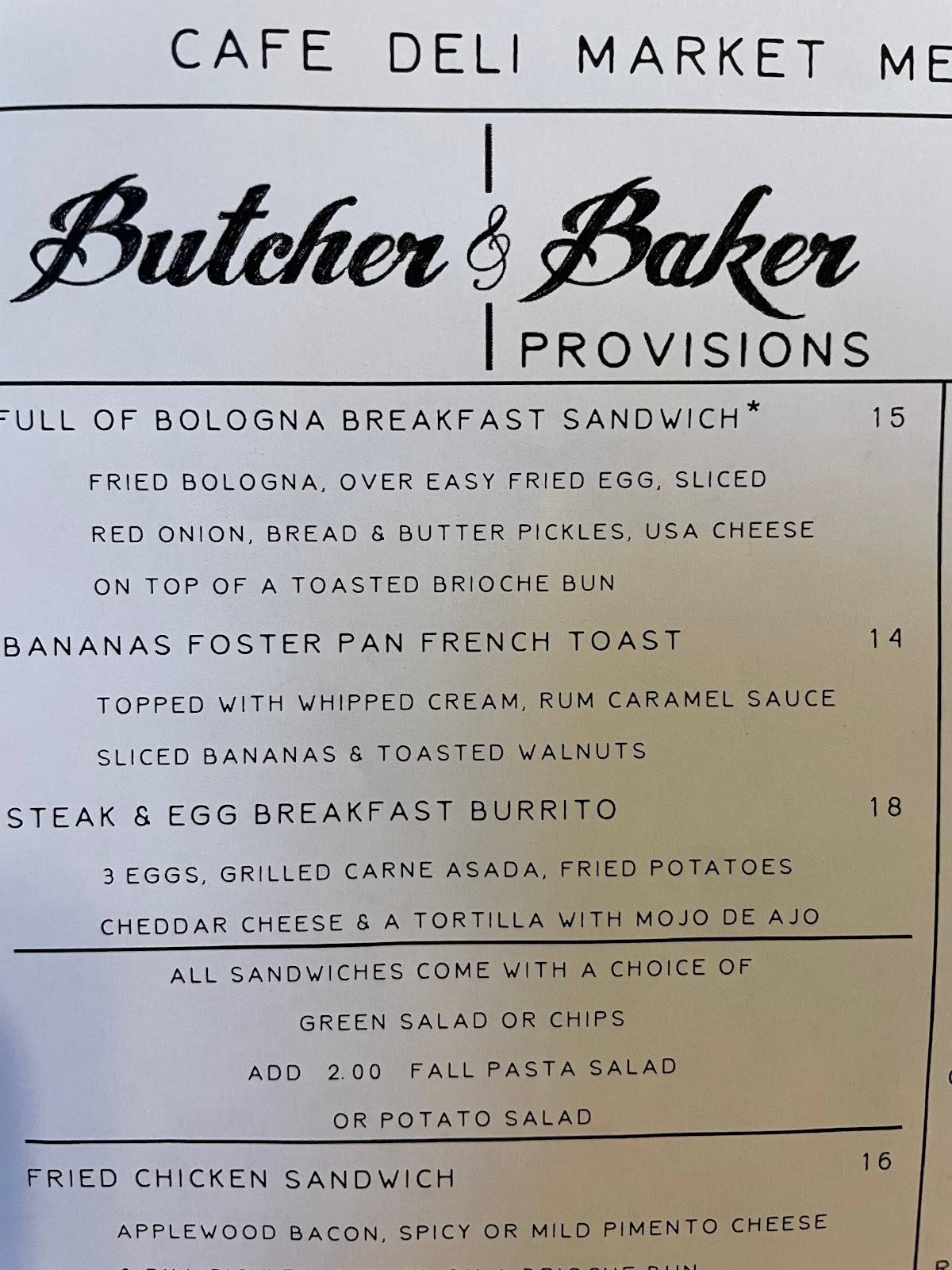 Menu at Butcher & Baker Provisions restaurant, Port Gamble