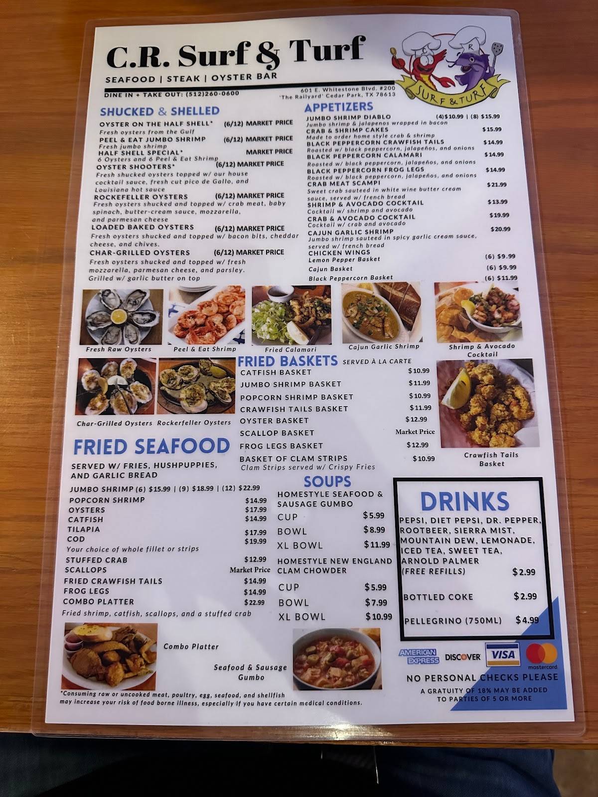 Menu at C.R. Surf & Turf Restaurant, Cedar Park