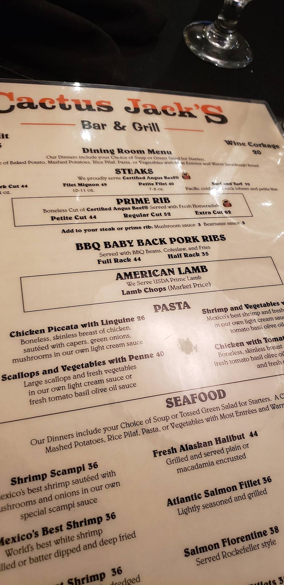 Menu at Cactus Jack's Bar & Grill, Palm Desert