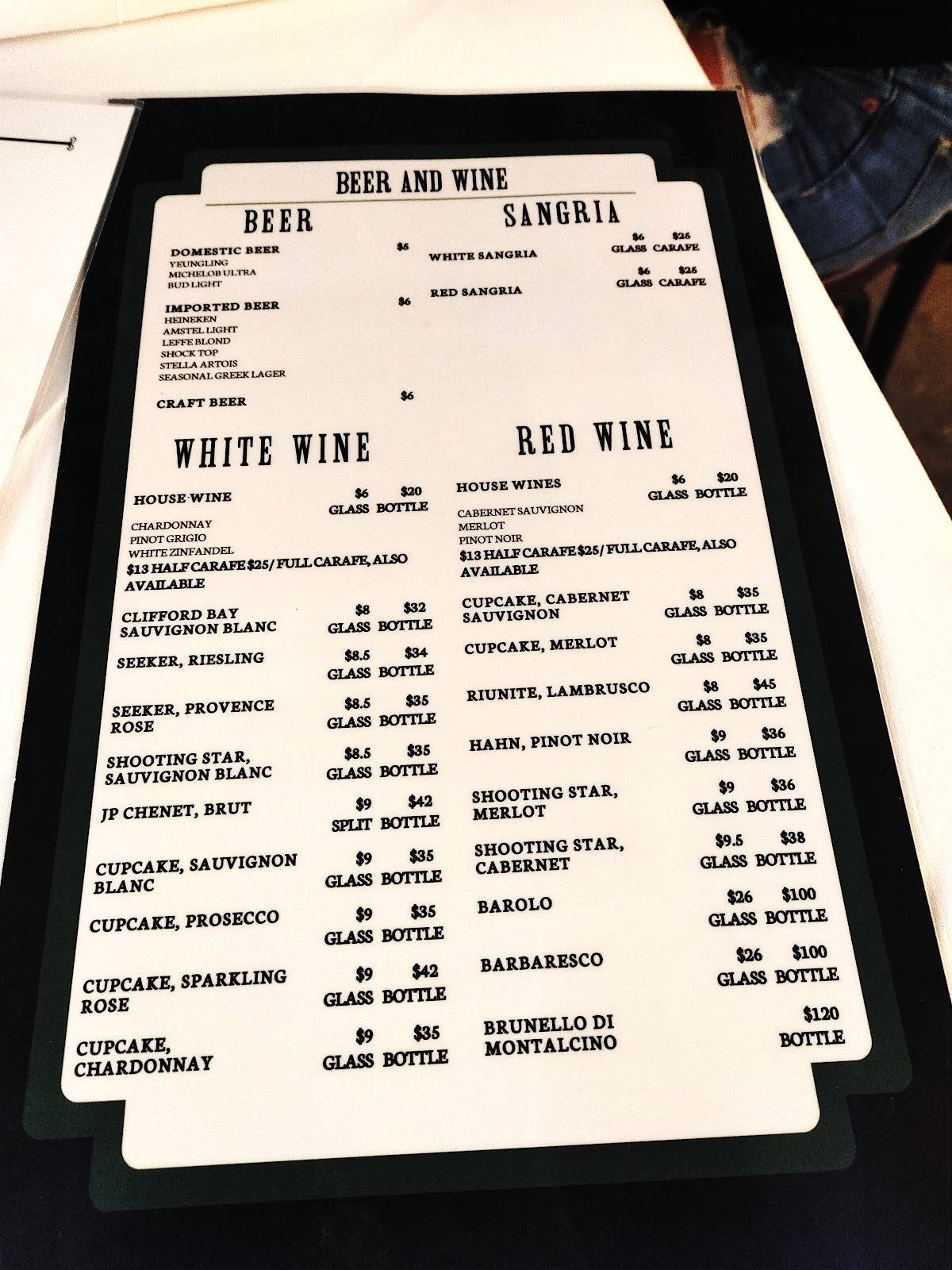 Menu at Café Alcazar cafe, St. Augustine