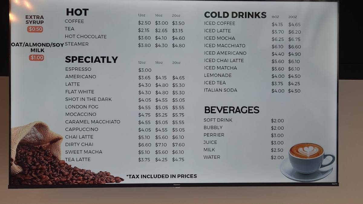 Carta de Café Escapade, Miramichi