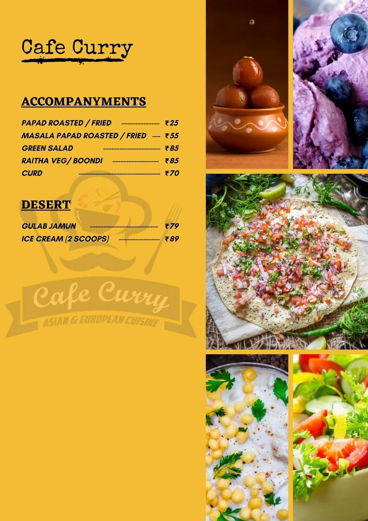 Menu at Cafe Curry, Chennai