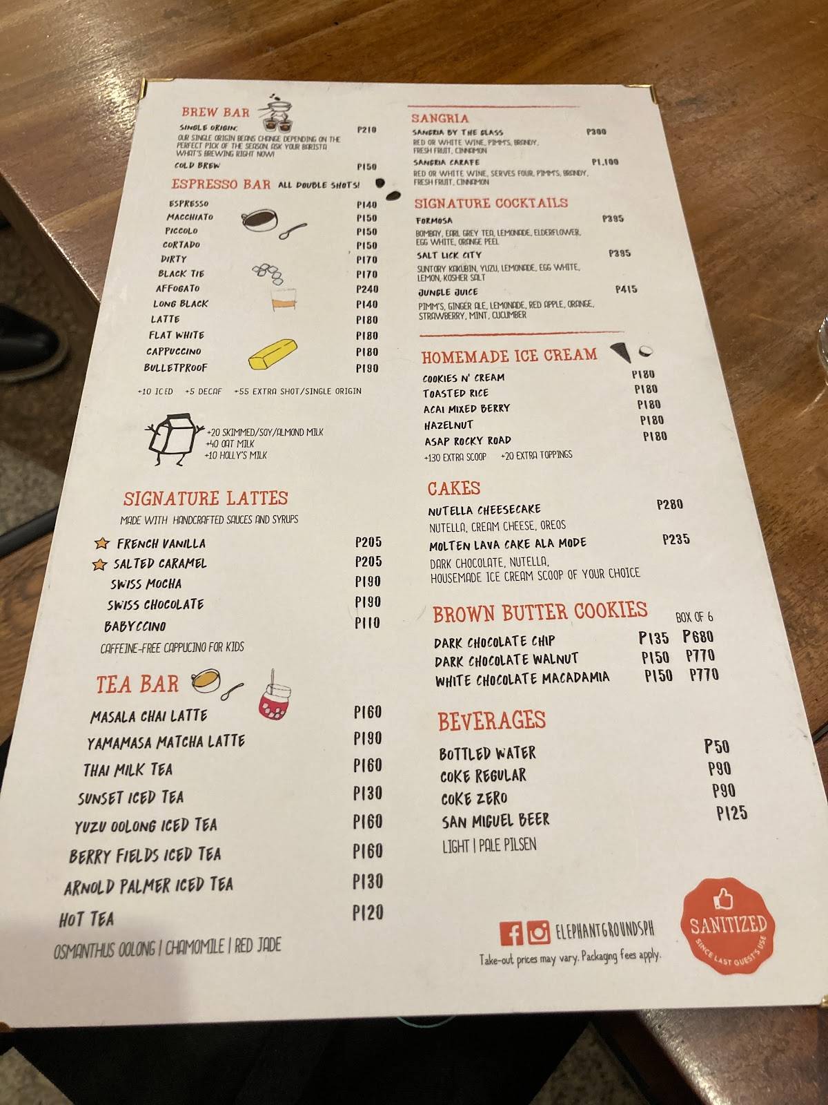 Menu at Elephant Grounds Manila - BGC cafe, Taguig