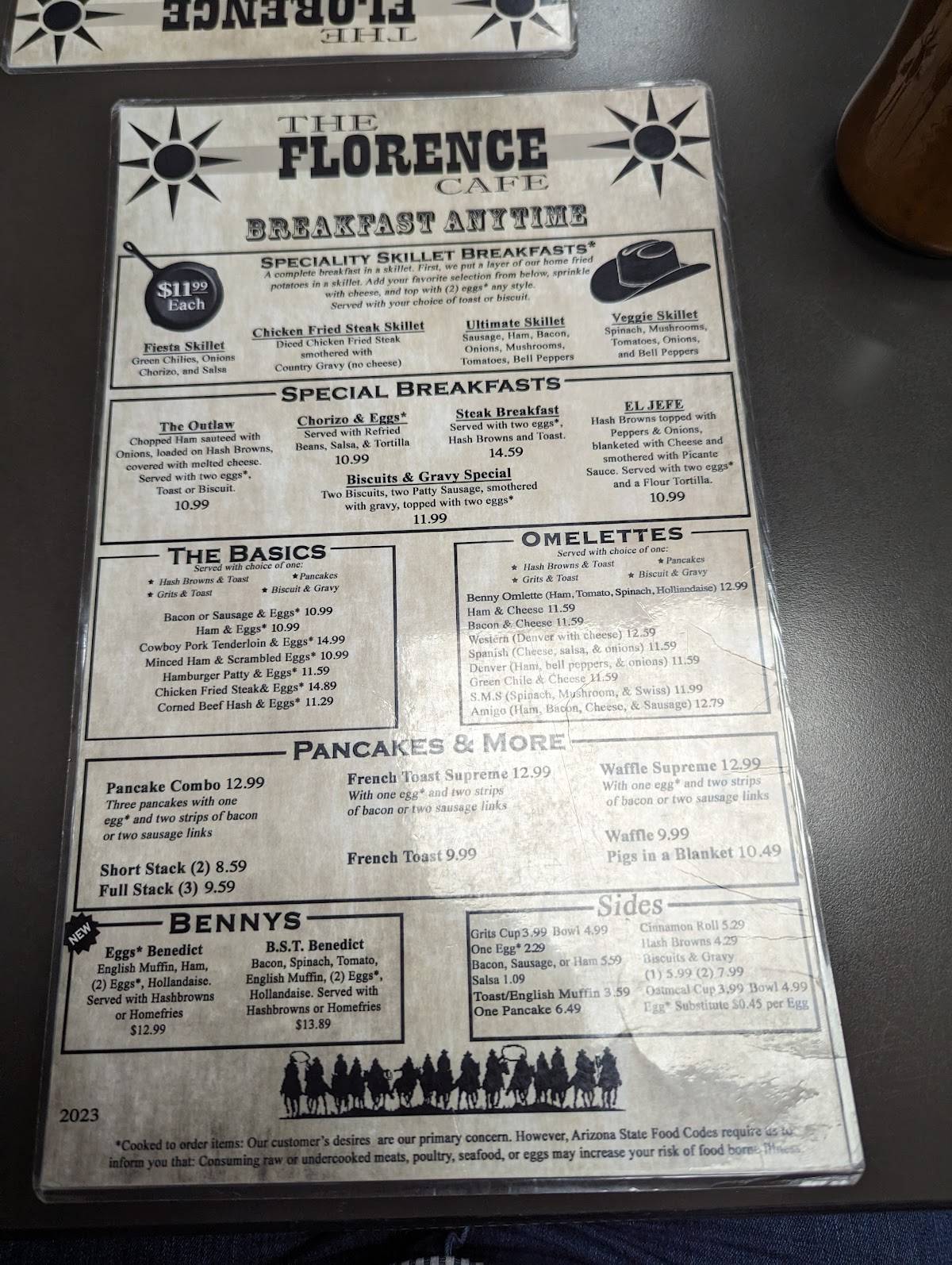 Menu at Florence Cafe, Florence