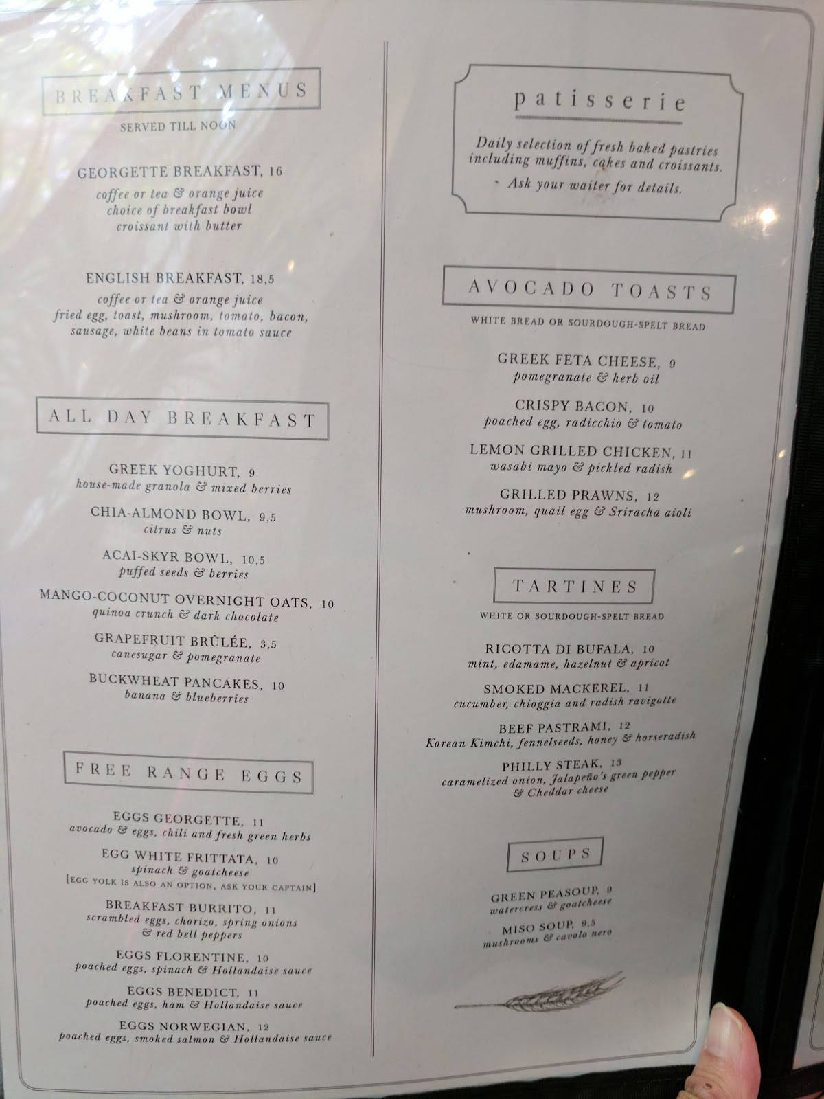 Menu at Café Georgette, Amsterdam, Pieter Cornelisz Hooftstraat 87A