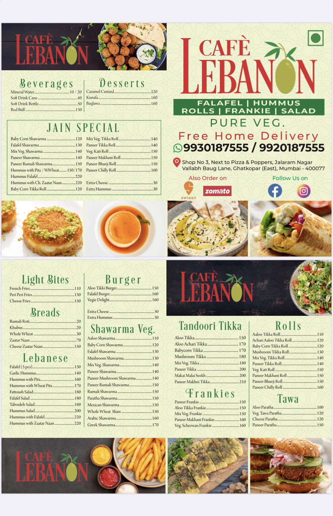 Menu at Cafe Lebanon, Mumbai