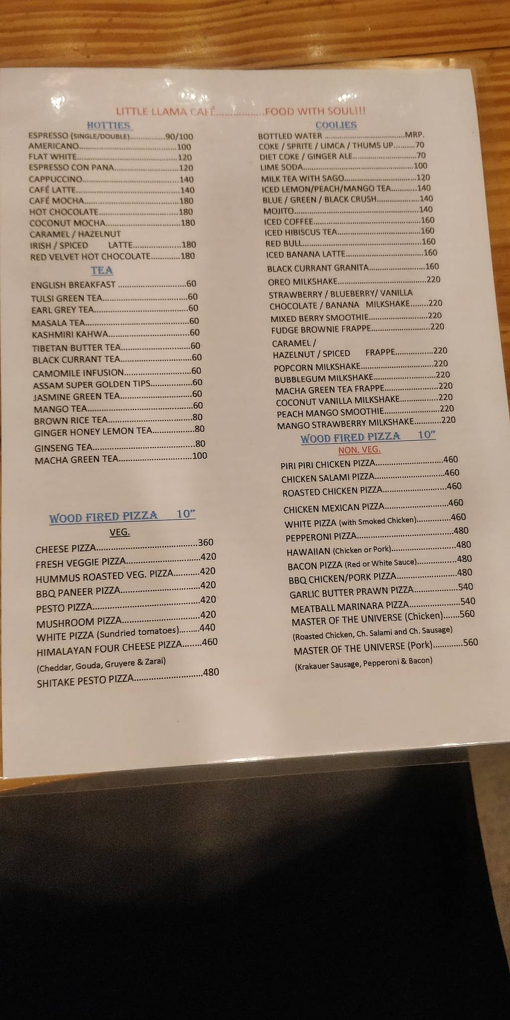 Menu at Little Llama Cafe, Mussoorie, 1