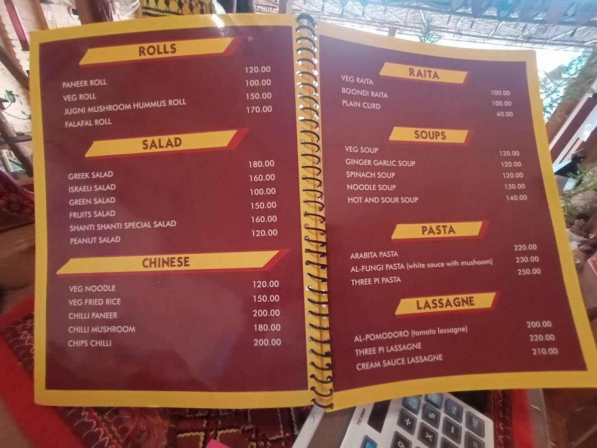 Menu at Om Shanti Shanti Cafe, Rishikesh