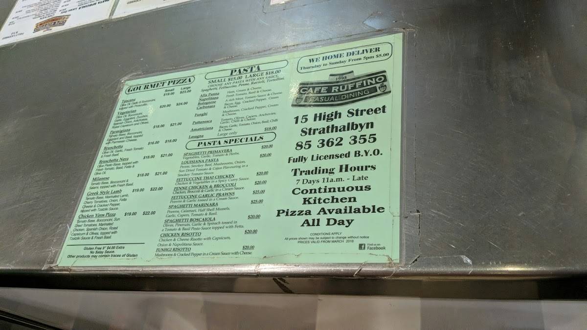 Menu at Cafe Ruffino, Strathalbyn