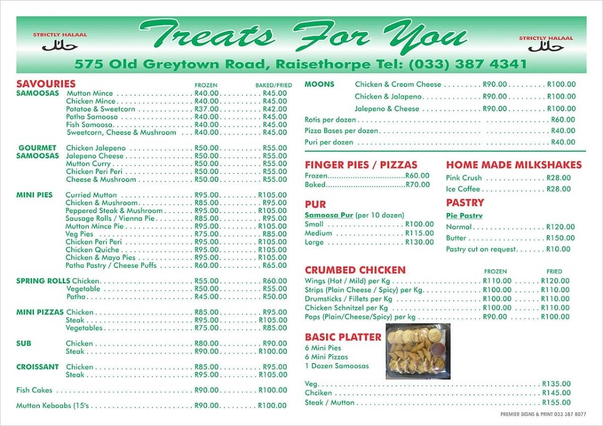 Menu at Treats For You (Raisethorpe) cafe, Pietermaritzburg, 575 Dr ...