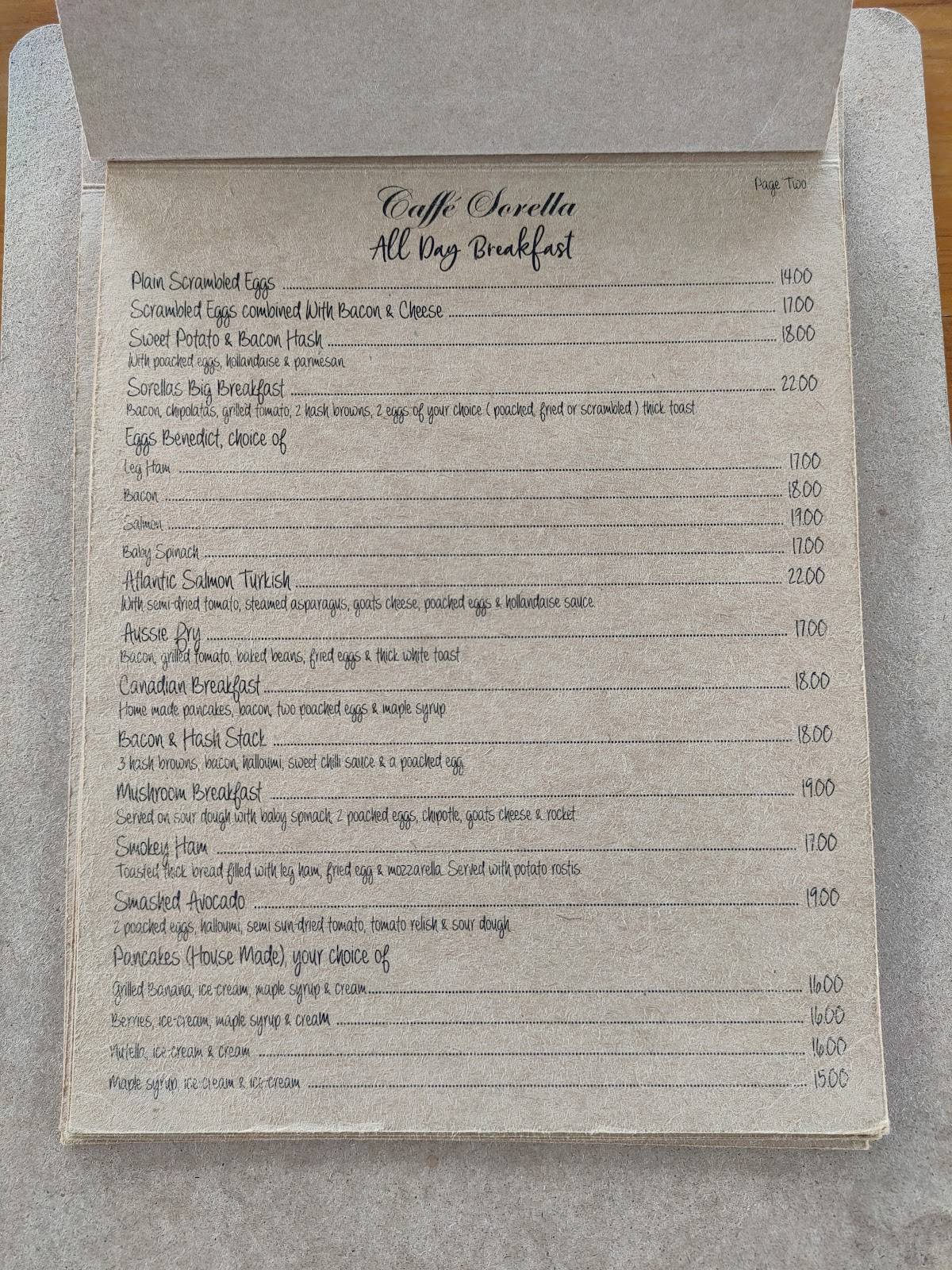 Menu at Caffe Sorella restaurant, Forest Hill