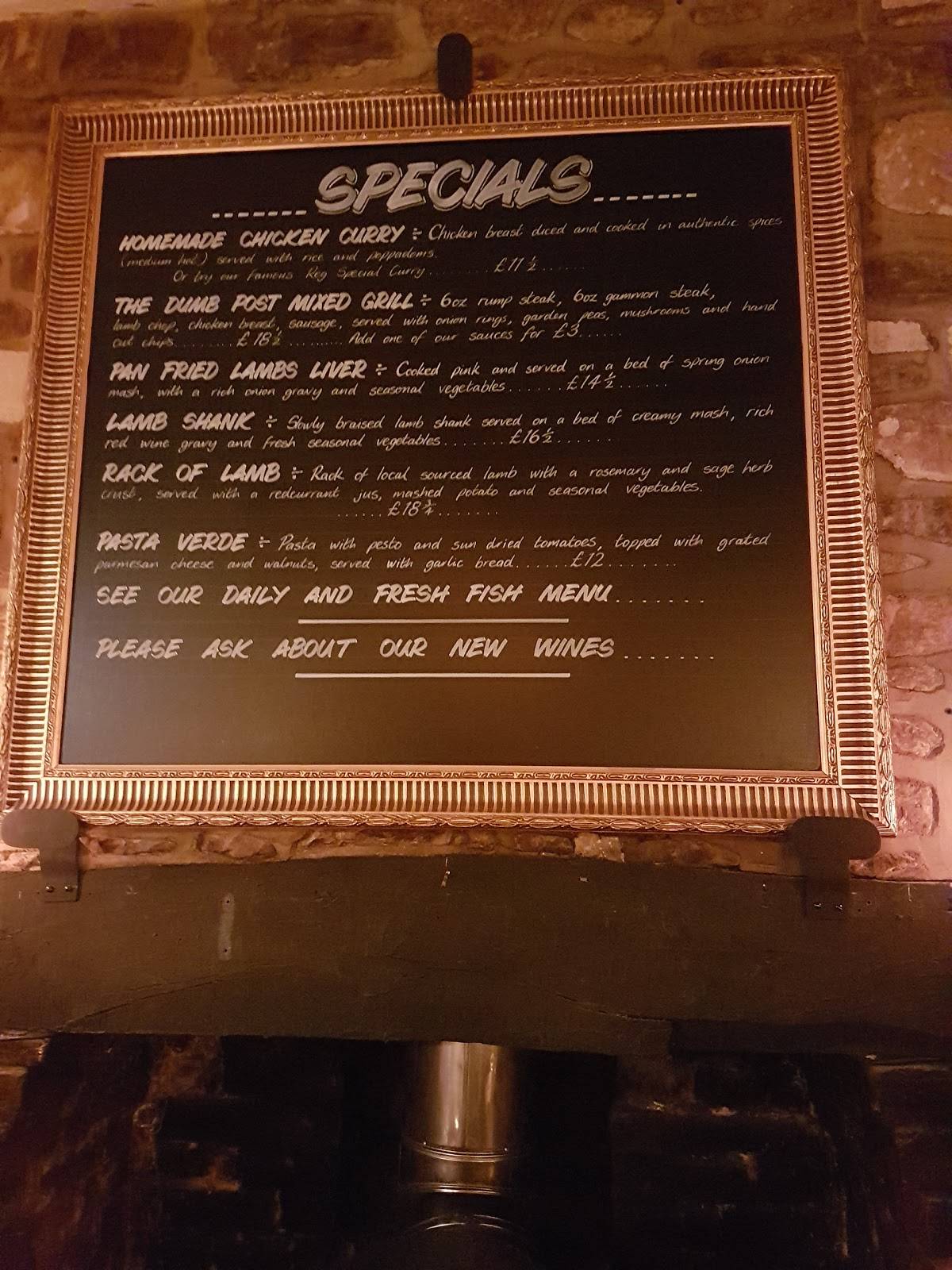 Menu at The Dumb Post Inn pub & bar, Calne