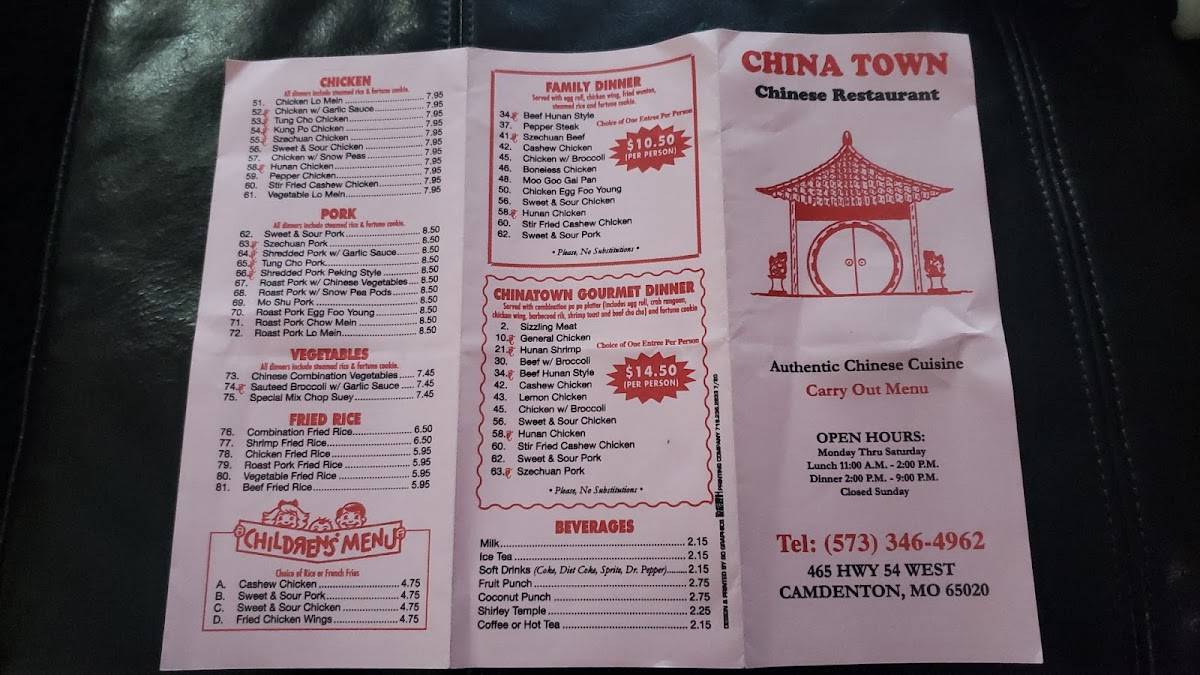 Menu at China Town Chinese Restaurant, Camdenton