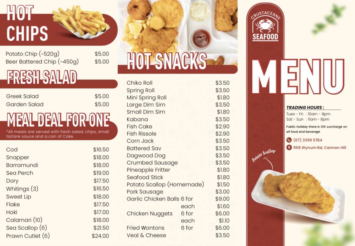 Menu at Crustaceans Seafood fast food, Cannon Hill