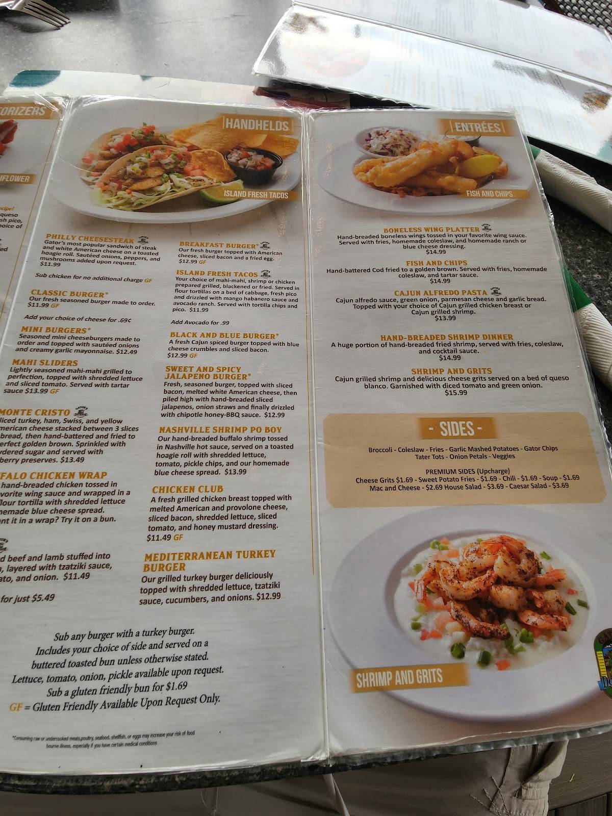 Menu at Gator's Portside Port Canaveral restaurant, Cape Canaveral