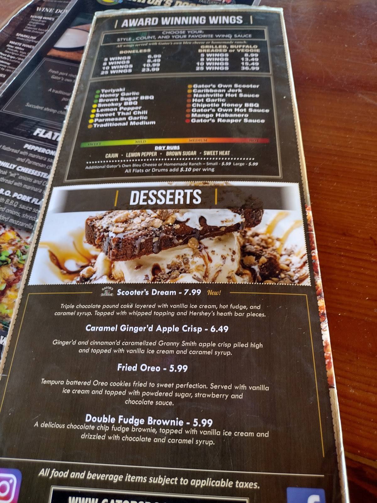 Menu at Gator's Portside Port Canaveral restaurant, Cape Canaveral
