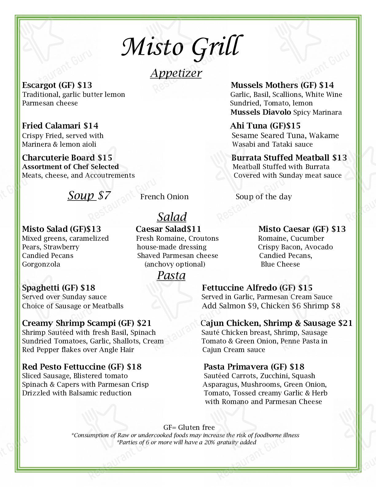 Menu at Misto Bar & Grill, Cape Coral