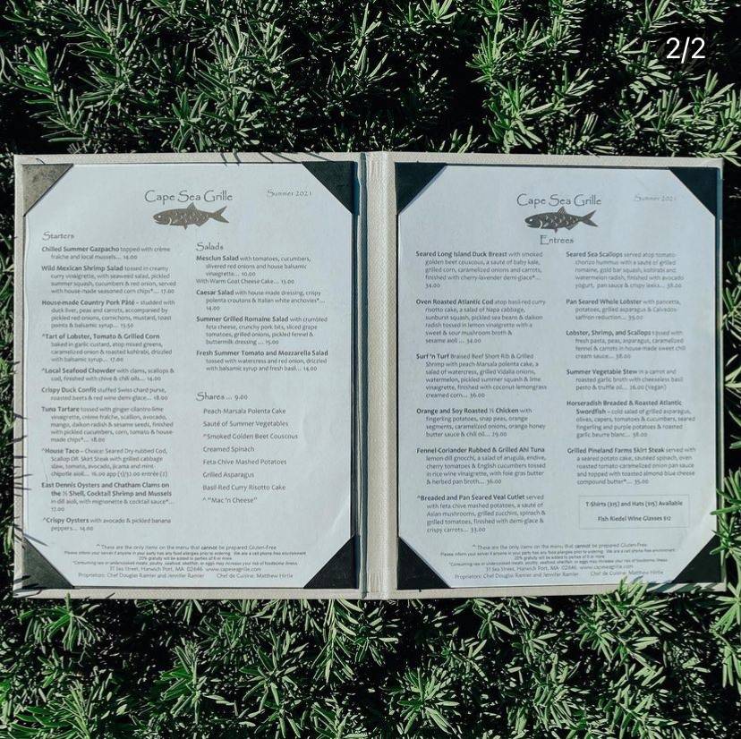 Menu at Cape Sea Grille pub & bar, Harwich