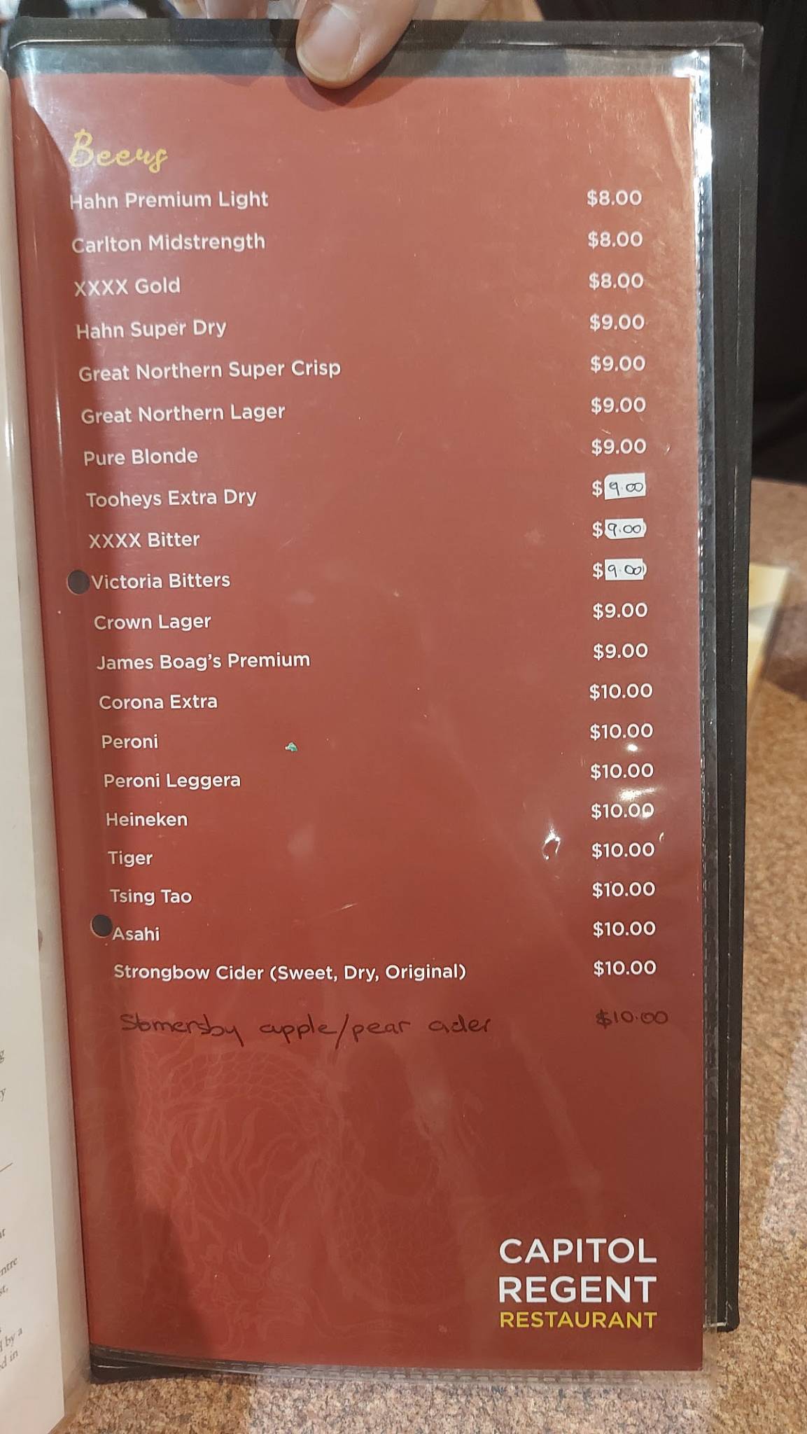 Menu at Capitol Regent restaurant, Aitkenvale, 299 Ross River Rd