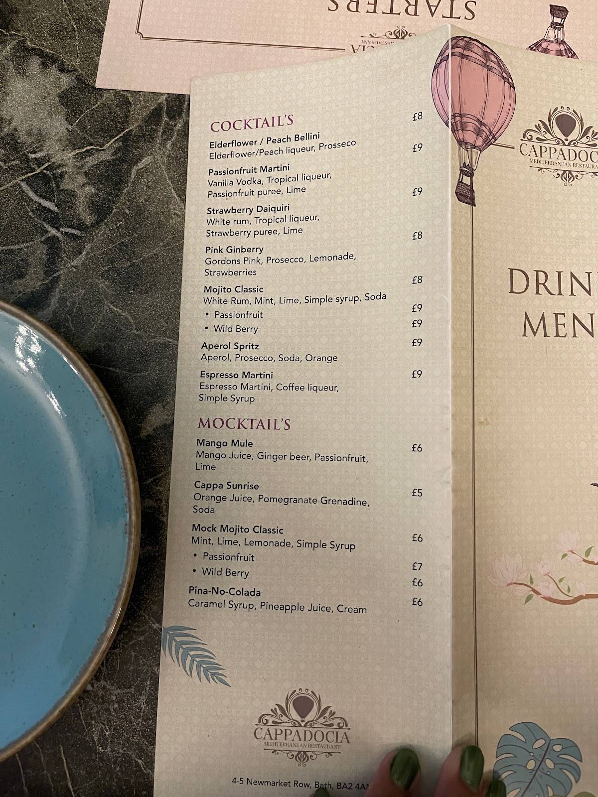 Menu at Cappadocia Turkish Restaurant, Bath