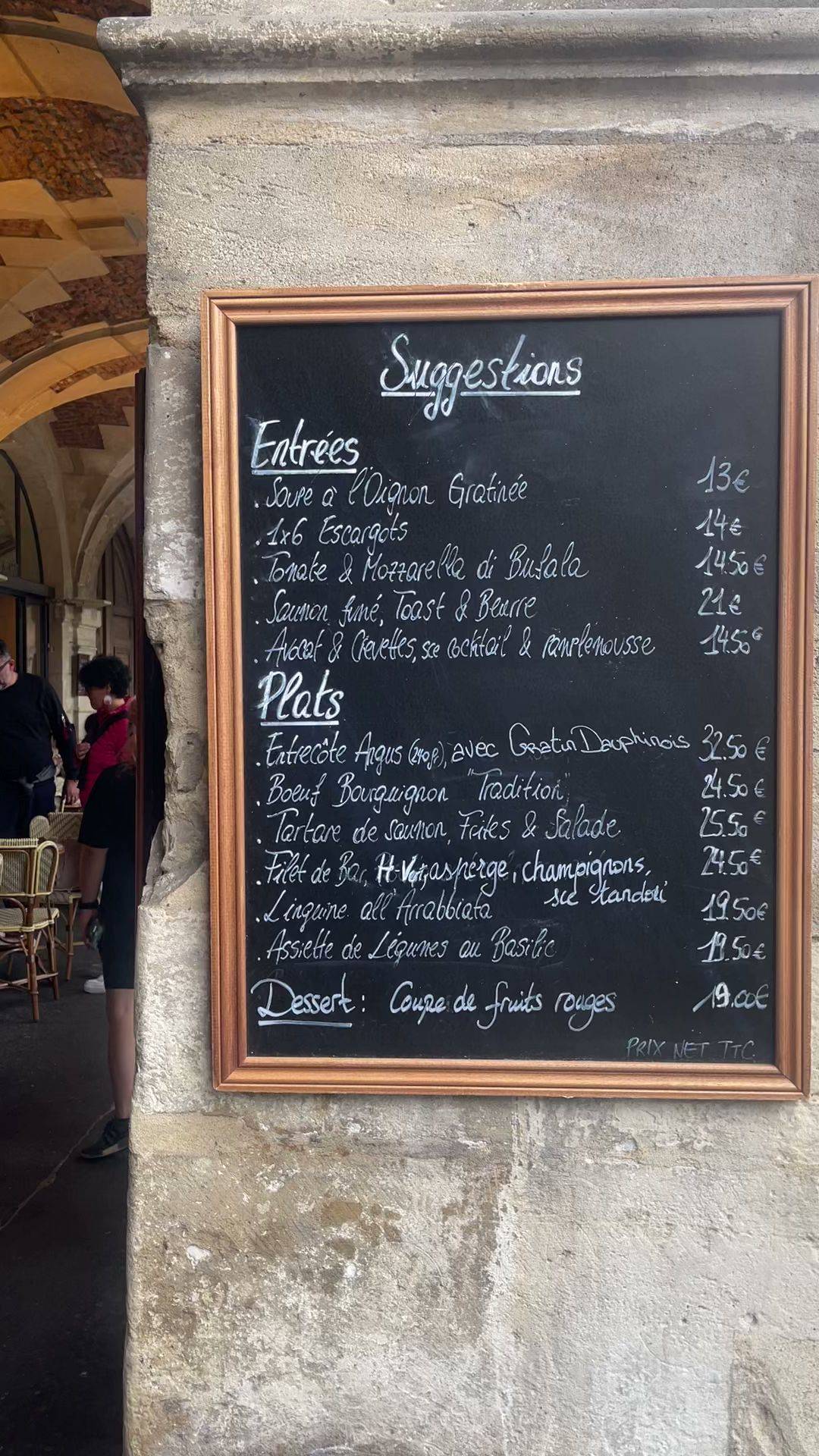 Menu at Carette pub & bar, Paris, 25 Pl. des Vosges
